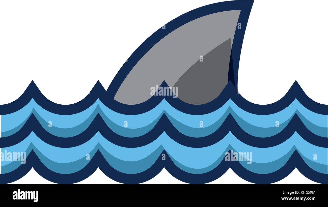 nature ocean waves with shark animal vector illustration Stock Vector ...