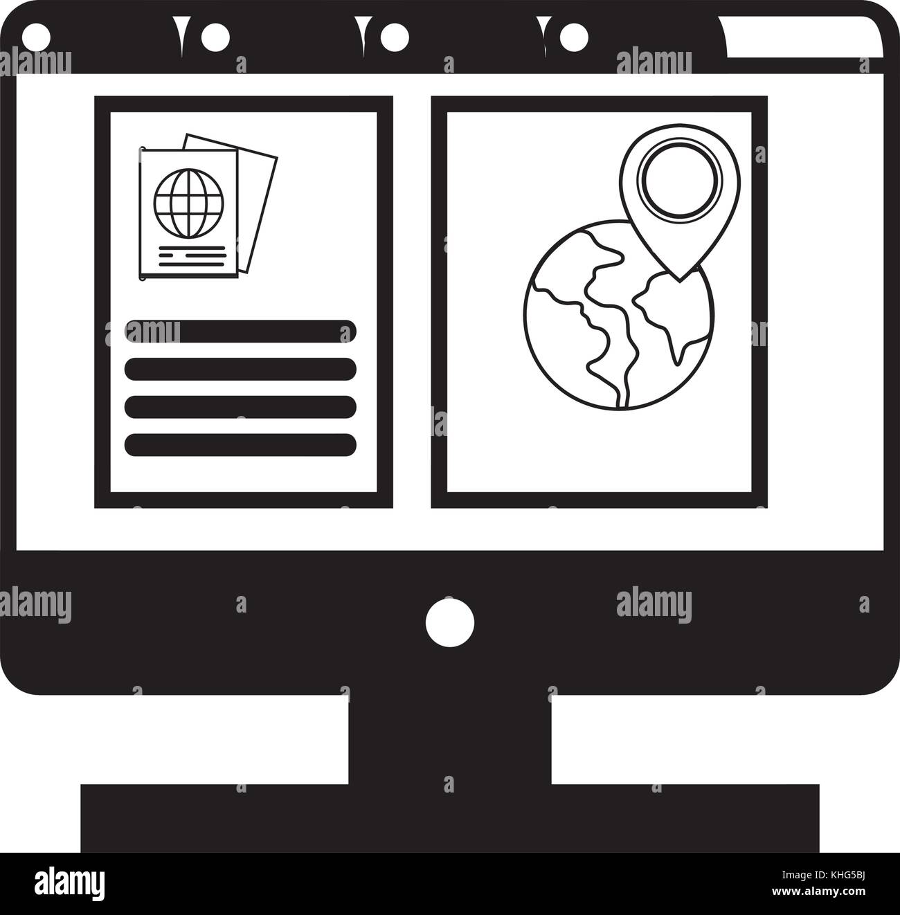 contour computer with webside to travel tickets and location symbol ...