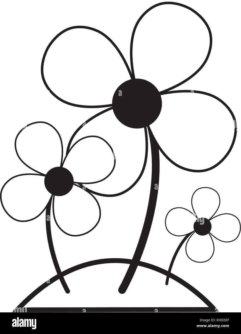 contour beautiful flowers plant with petals design vector illustration ...