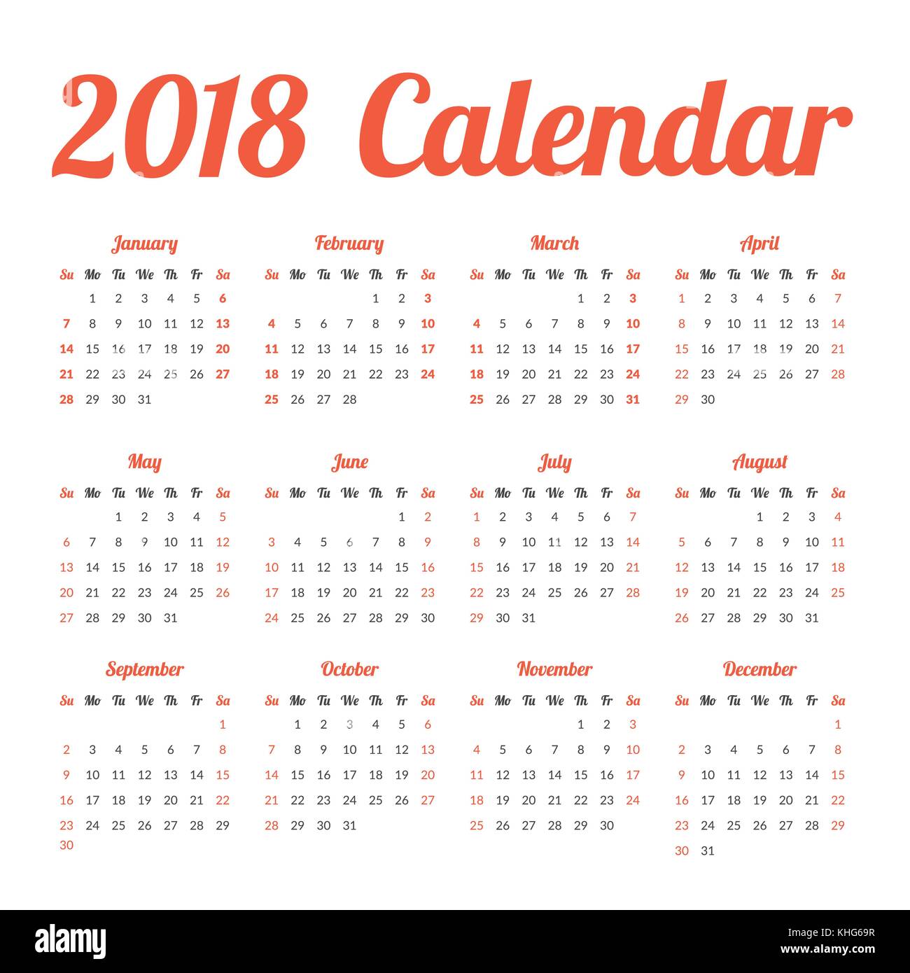2018 calendar simple vector calendar Cut Out Stock Images & Pictures ... 2018 calendar simple vector calendar Cut Out Stock Images & Pictures ...