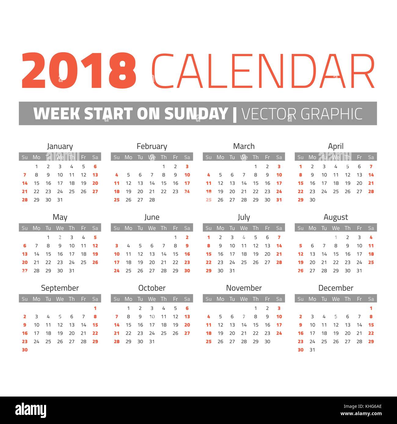 Simple 2018 year calendar Stock Vector Image & Art - Alamy