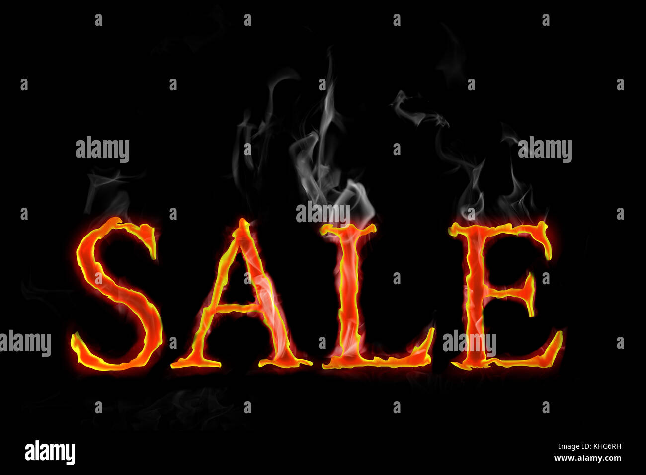 Fire Sales text in english language, letters with smoke Stock Photo - Alamy