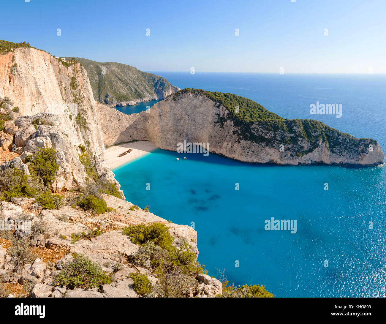 landscape of a beautiful beach with shipwreck in the island of Zante in ...