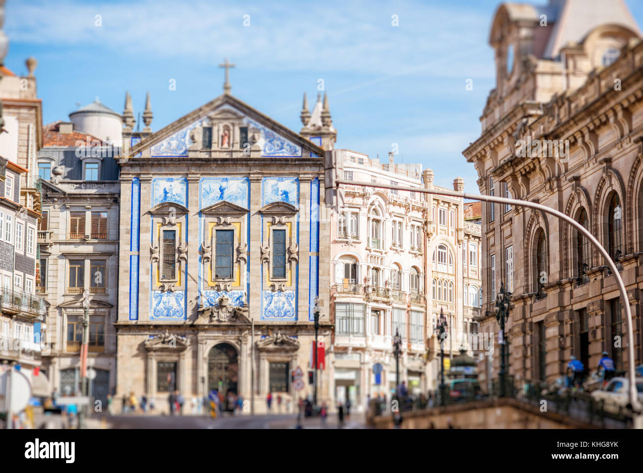 Street view on the facade with beautiful blue tiles of Congregados ...