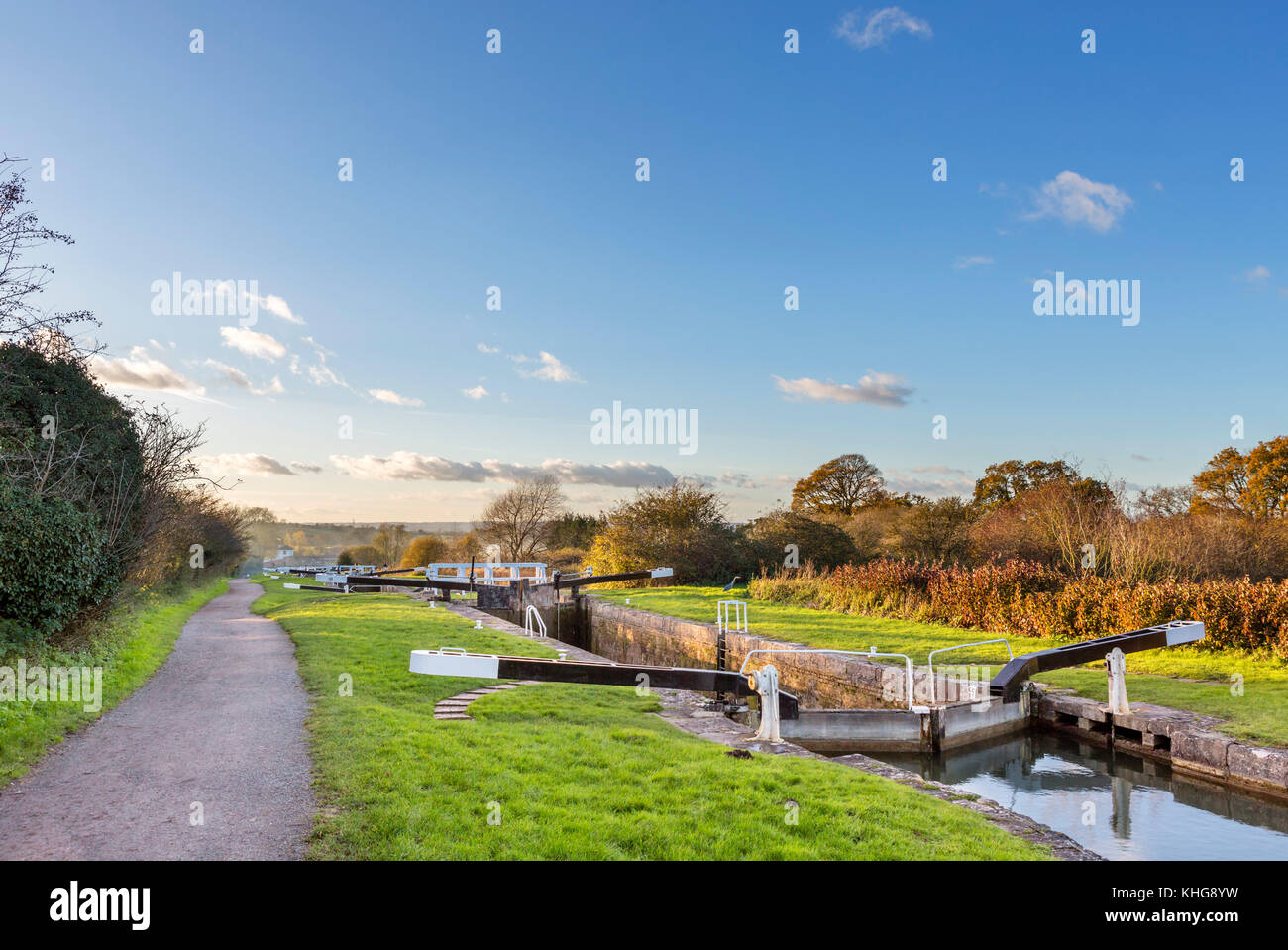Footpath alongside the main flight of Caen Hill Locks, Kennet and Avon ...