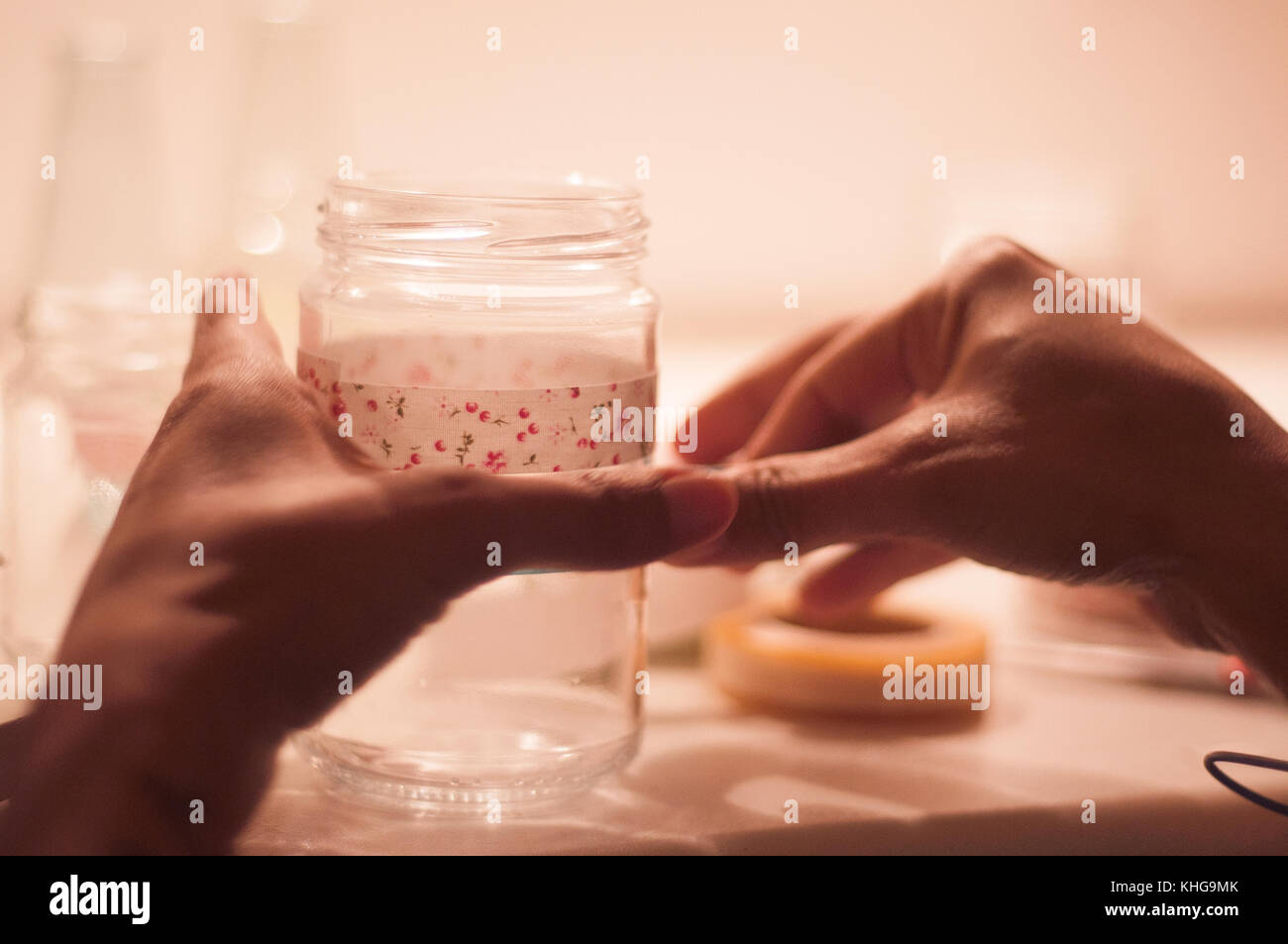 young woman hands making homemade diy artwork Stock Photo - Alamy