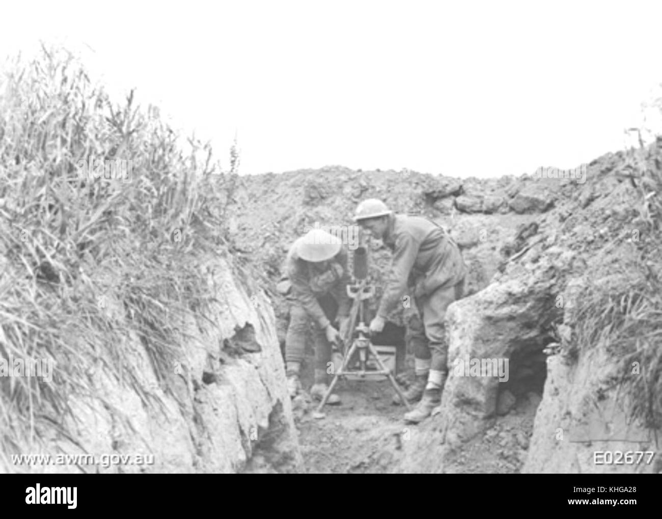 This historical photograph depicts the 7th Australian Light Trench ...
