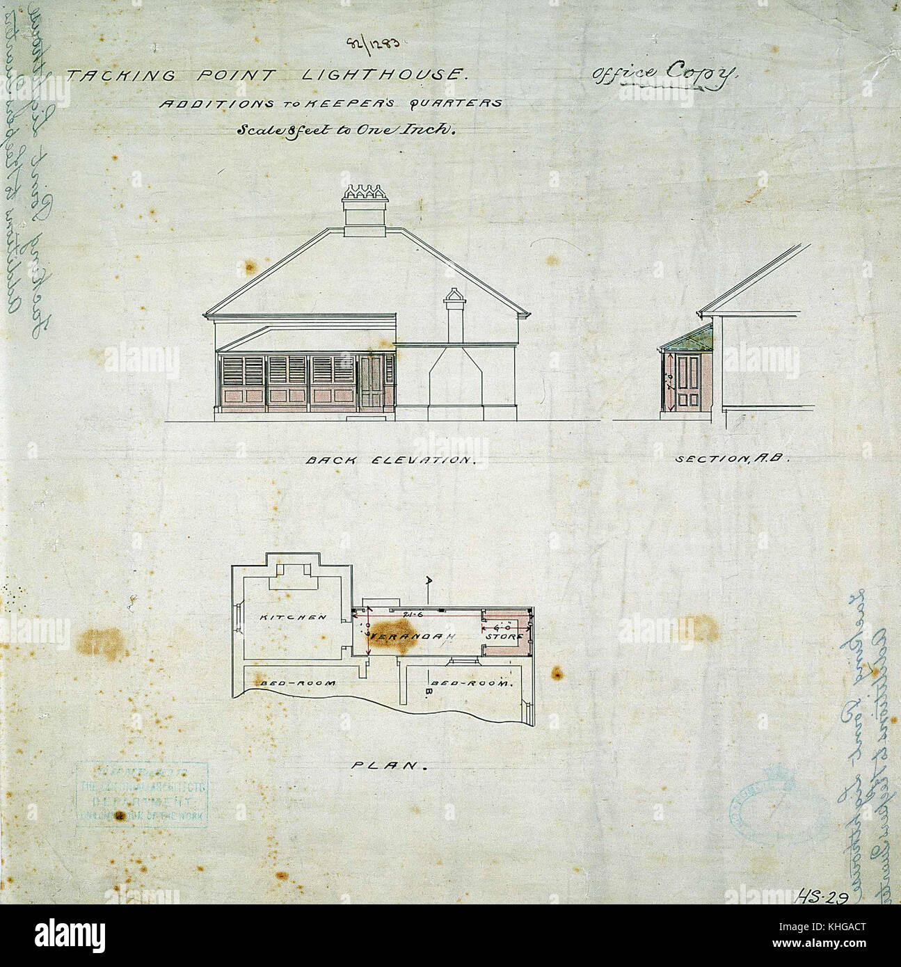 Tacking Point Light, additions to keepers' quarters, back elevation and ...