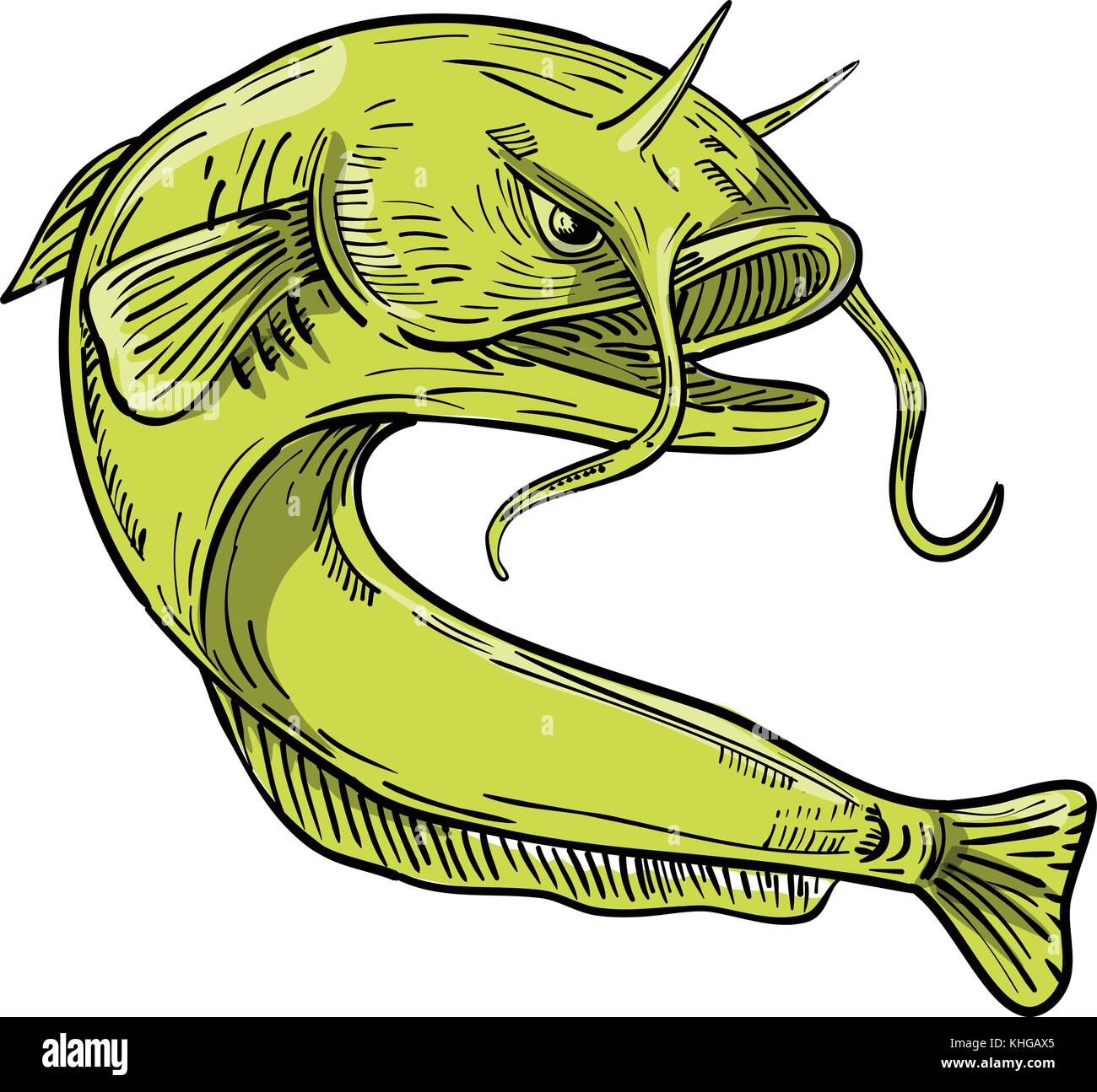 Drawing sketch style illustration of the giant devil catfish or goonch ...