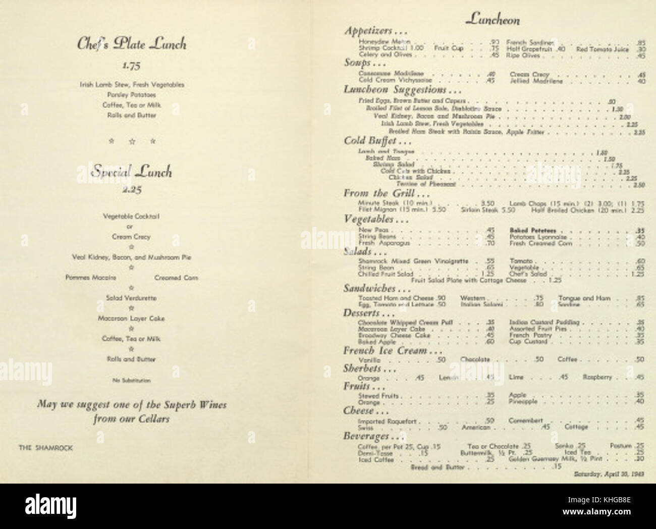 1940s restaurant menu hi-res stock photography and images - Alamy