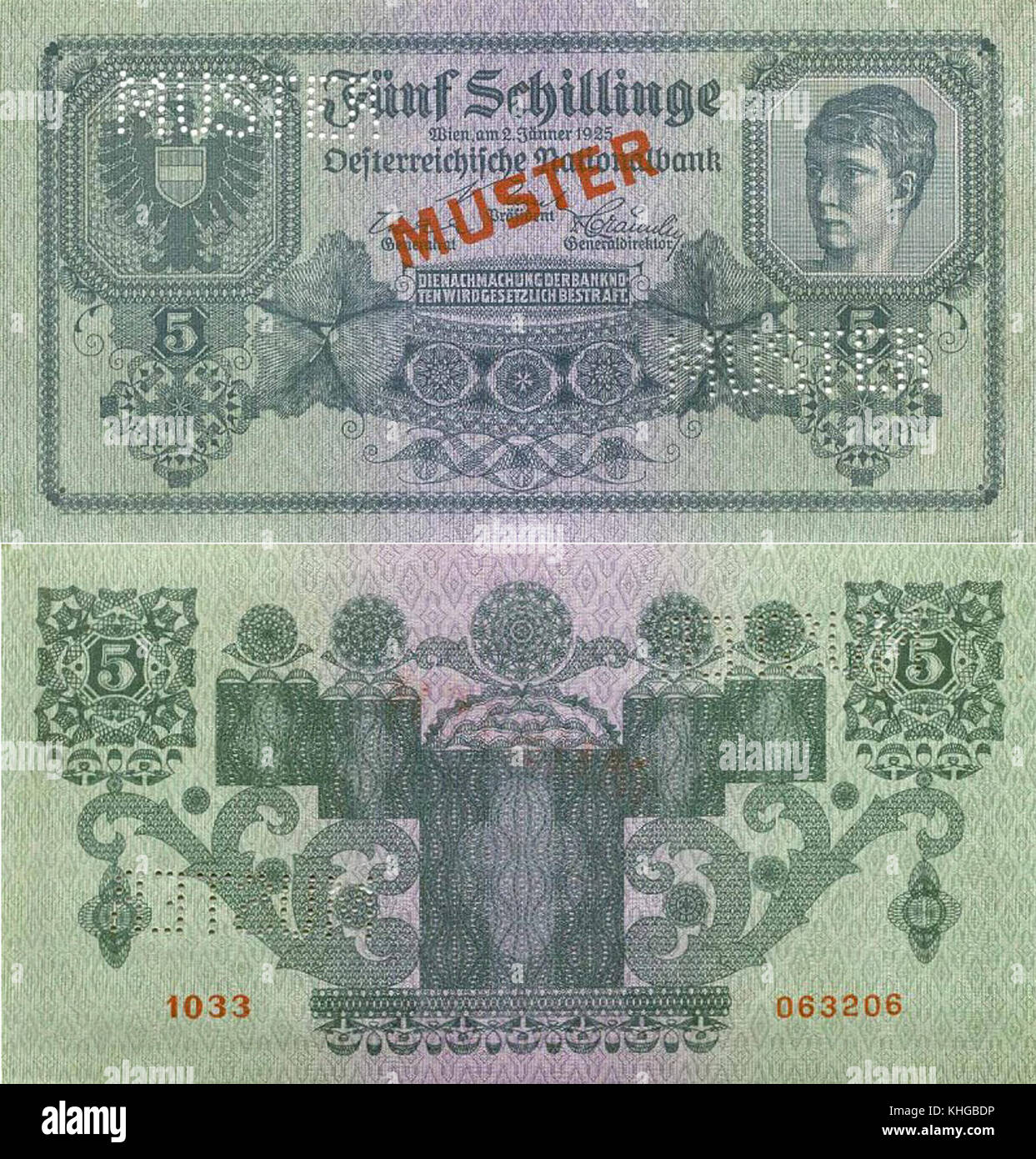 The Austria 5 S 1925 note, issued between June 8, 1925, and July 31 ...