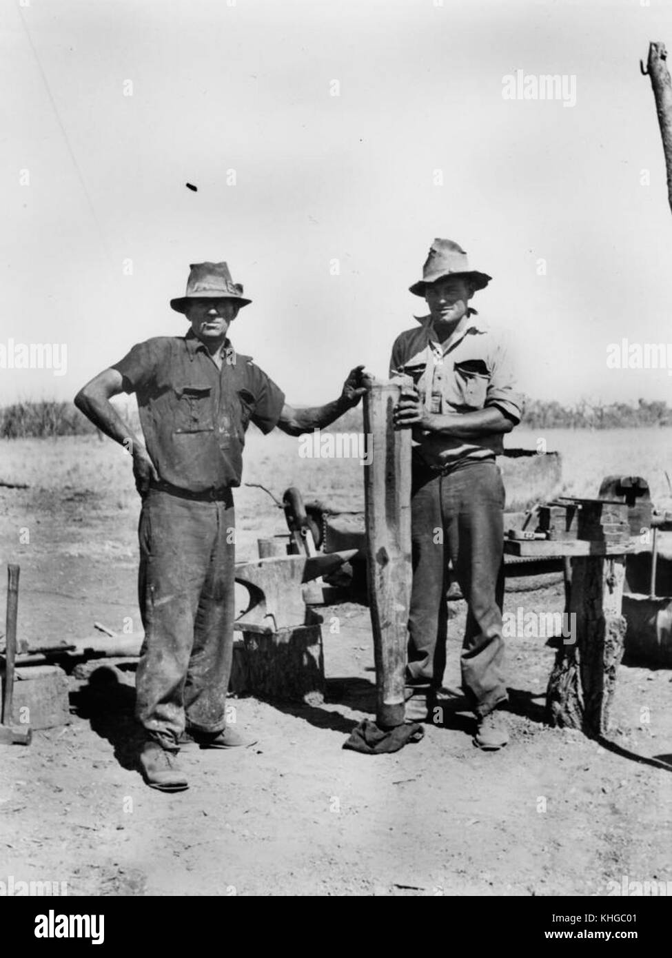 1 153999 Charlie Pearce and his offsider well-boring on Ardmore Station ...