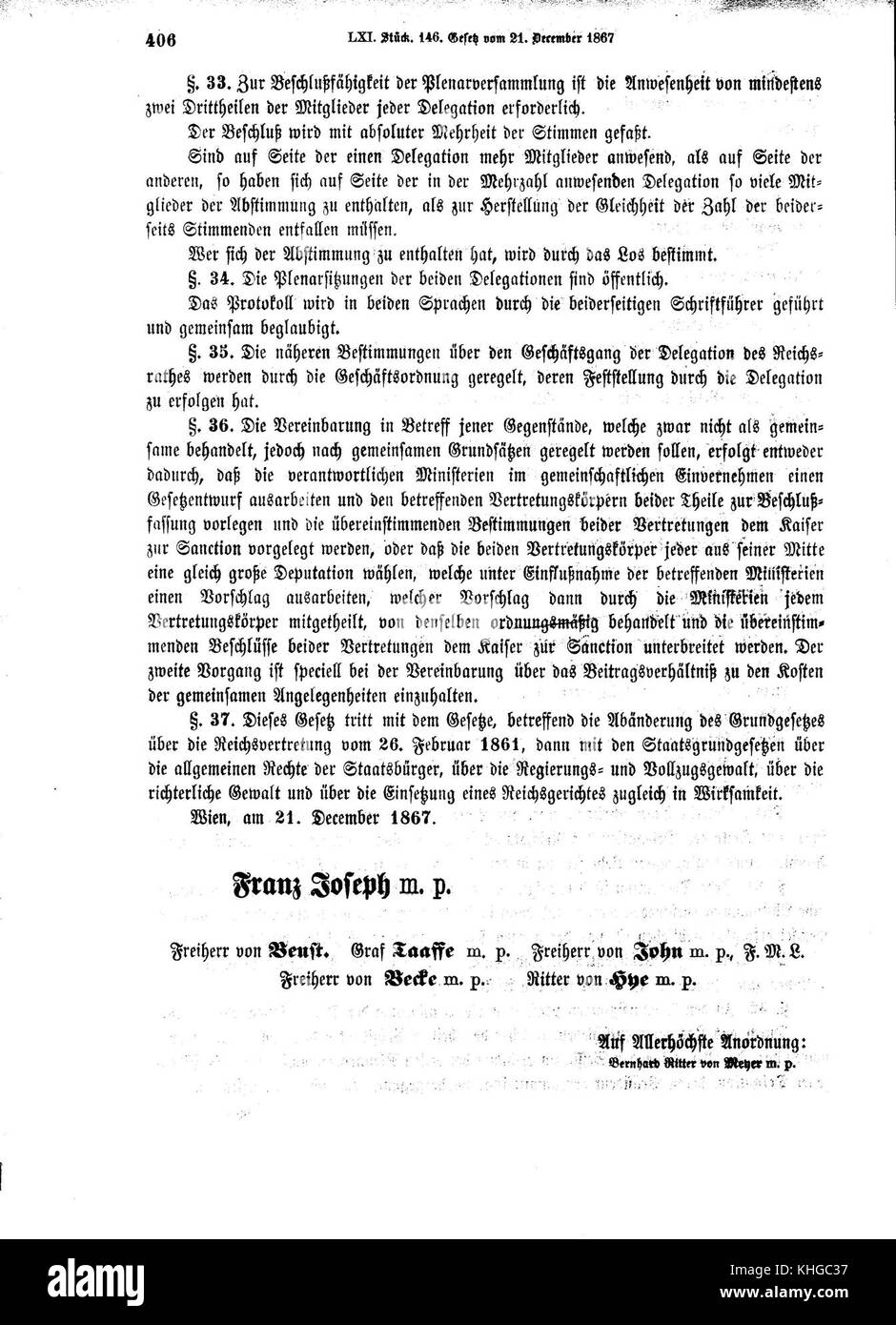 Reichsgesetzblatt (Austria) 1867 0406 Stock Photo - Alamy