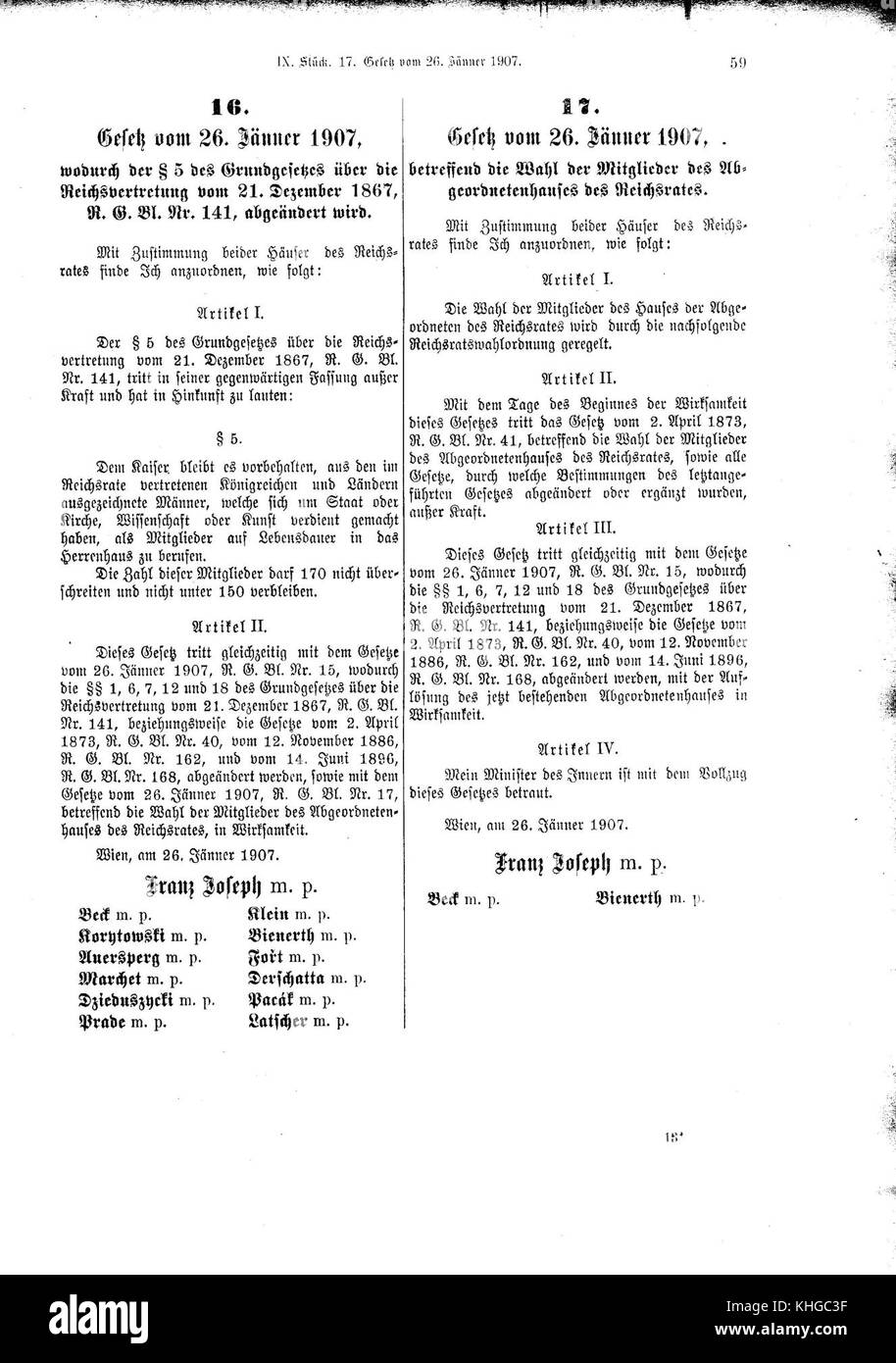 Reichsgesetzblatt (Austria) 1907 0059 Stock Photo - Alamy