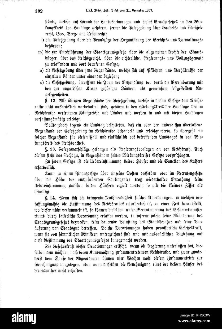 Reichsgesetzblatt (Austria) 1867 0392 Stock Photo - Alamy