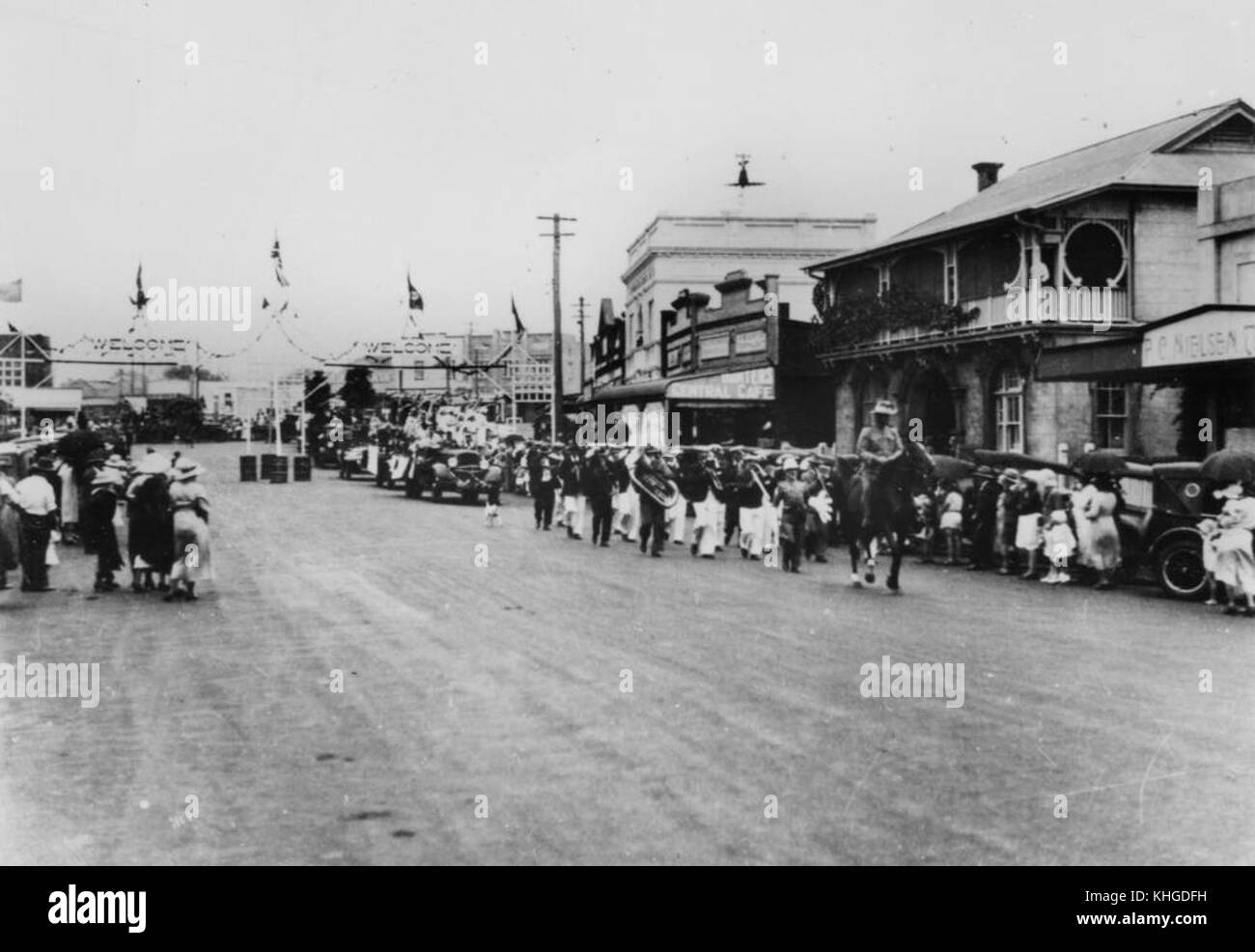 This photograph captures a procession on Kingaroy Street in 1935. It ...