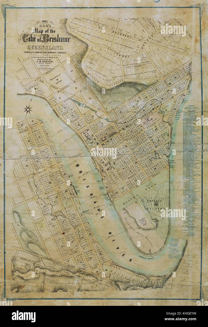 2 108280 Ham's map of the city of Brisbane, Queensland, 1863 Stock ...