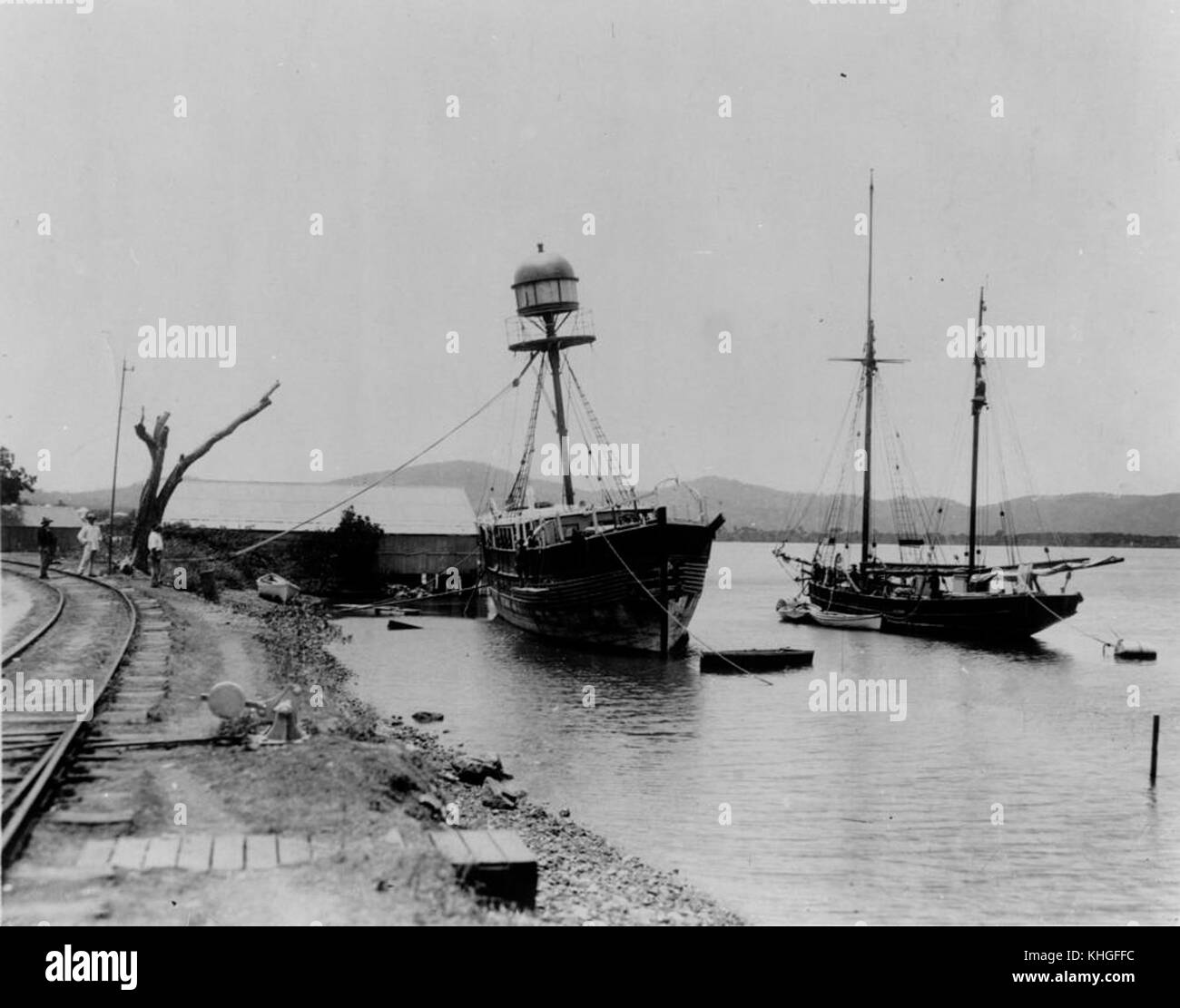 1 77639 Lightship, probably the Pilot, docked at the Cooktown wharf, ca ...