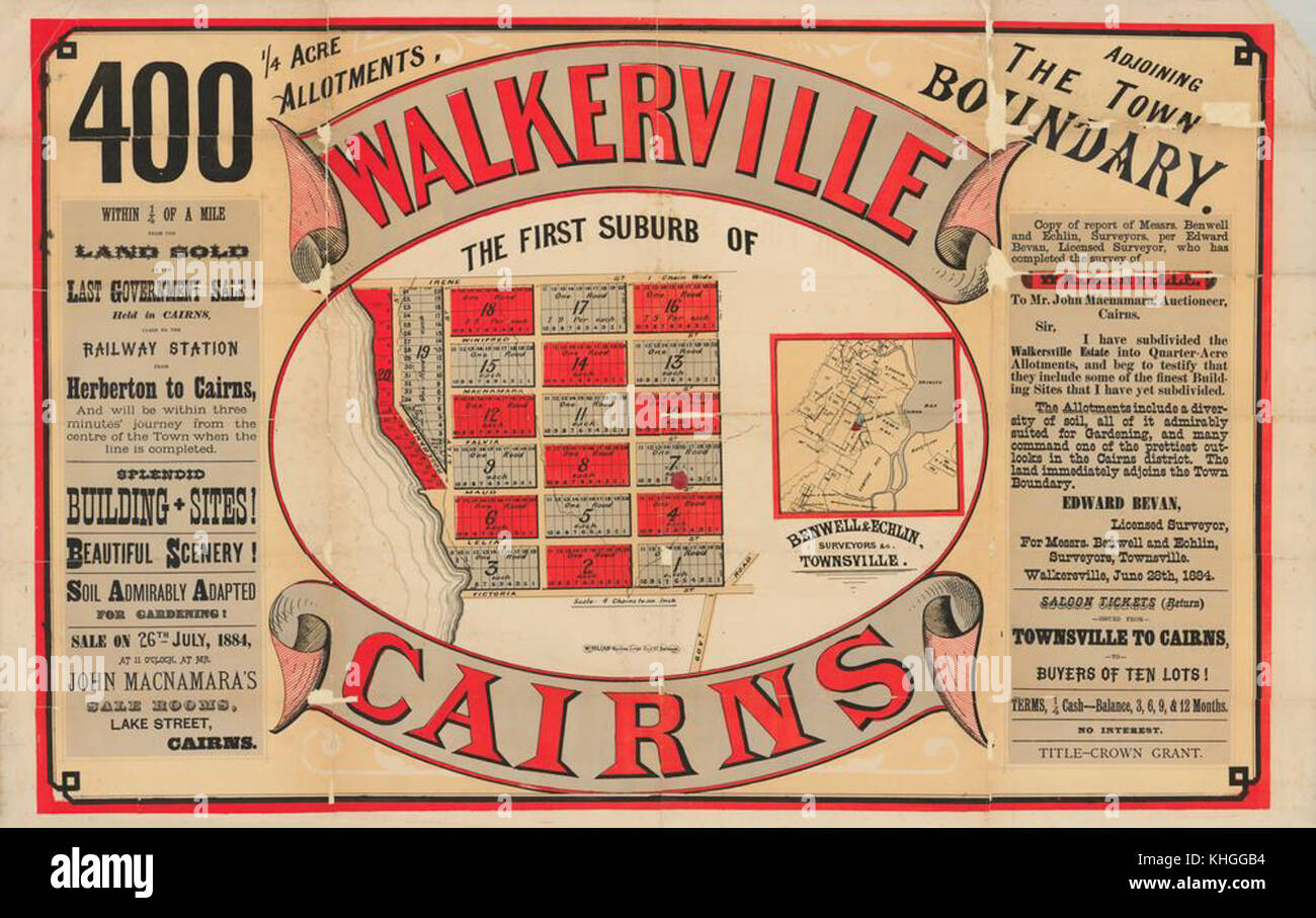 2 263096 Estate map of Walkerville, Cairns, Queensland, 1884 Stock ...