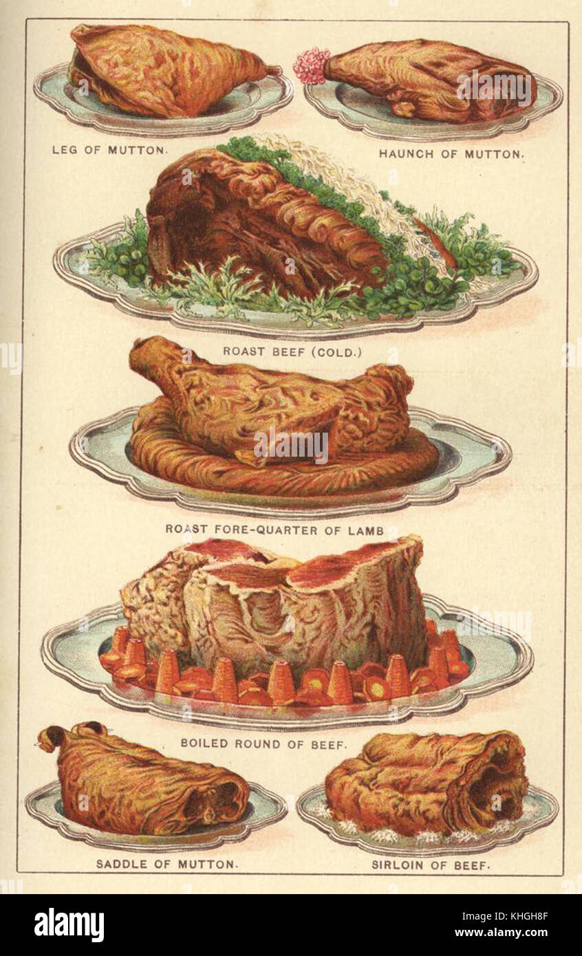 This photograph from 1901 shows various cuts of roast meat arranged on ...