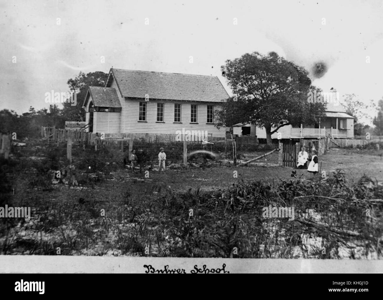 A historical photograph of a cricket match at Bulwer State School in ...
