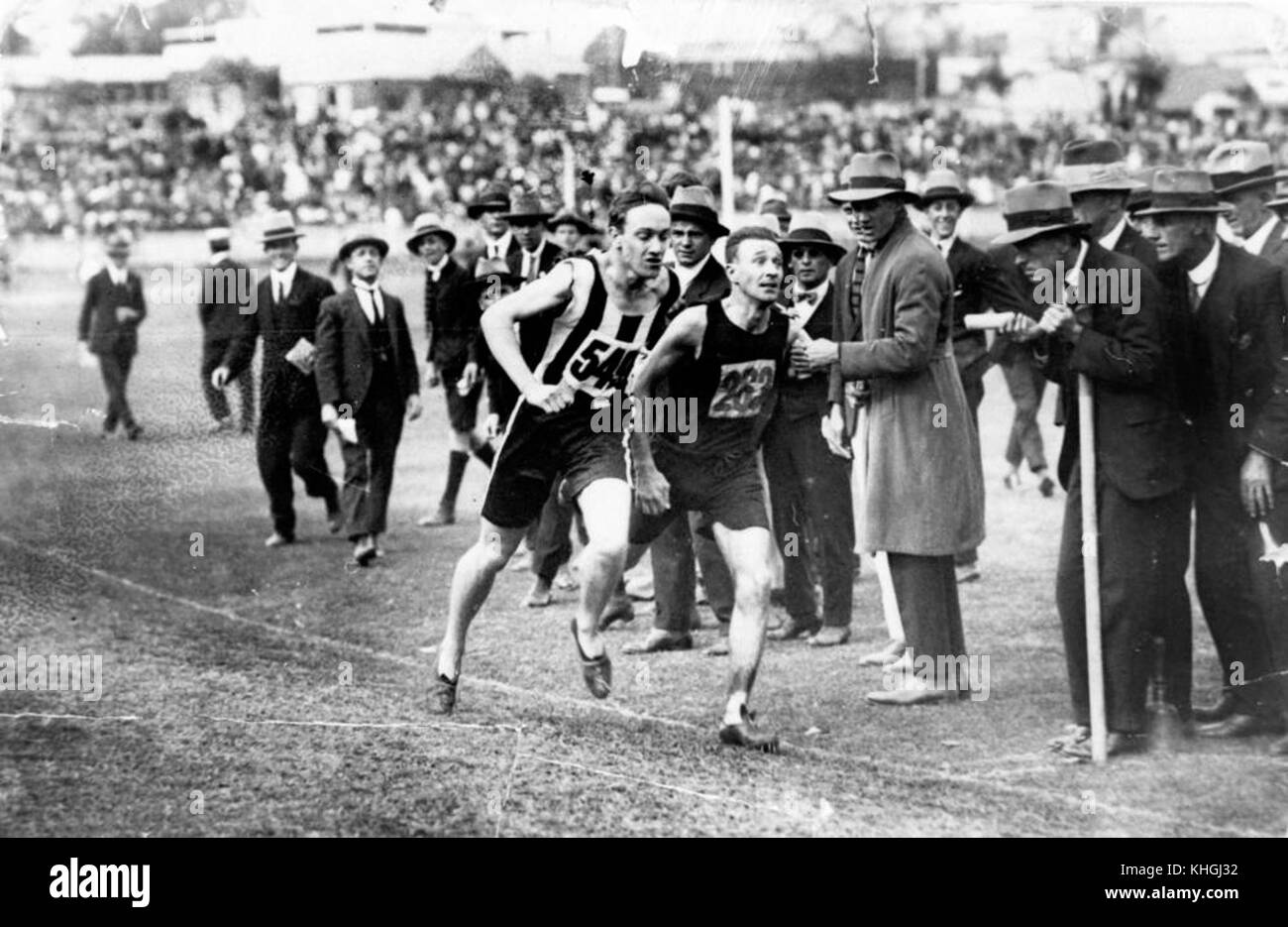Don McLeod of the Mayne Harriers Athletics Club is captured during the ...