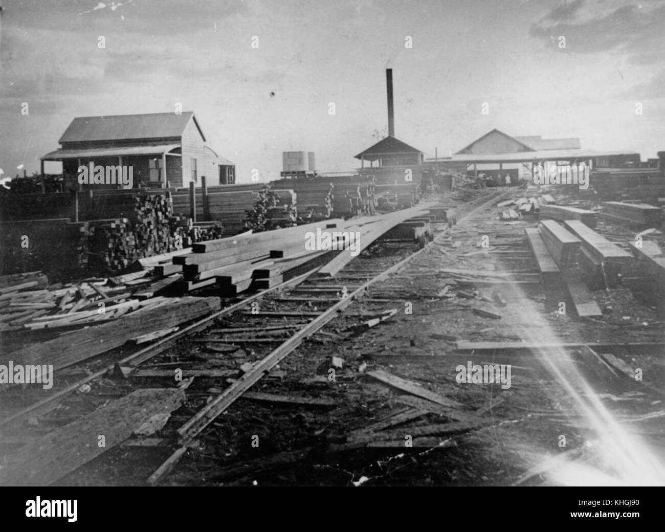 This photograph features the office and sawmill of the Downs Timber ...
