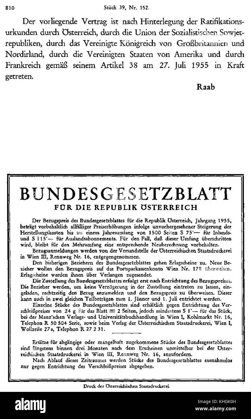 Bundesgesetzblatt (Austria) 1955 0810 Stock Photo - Alamy