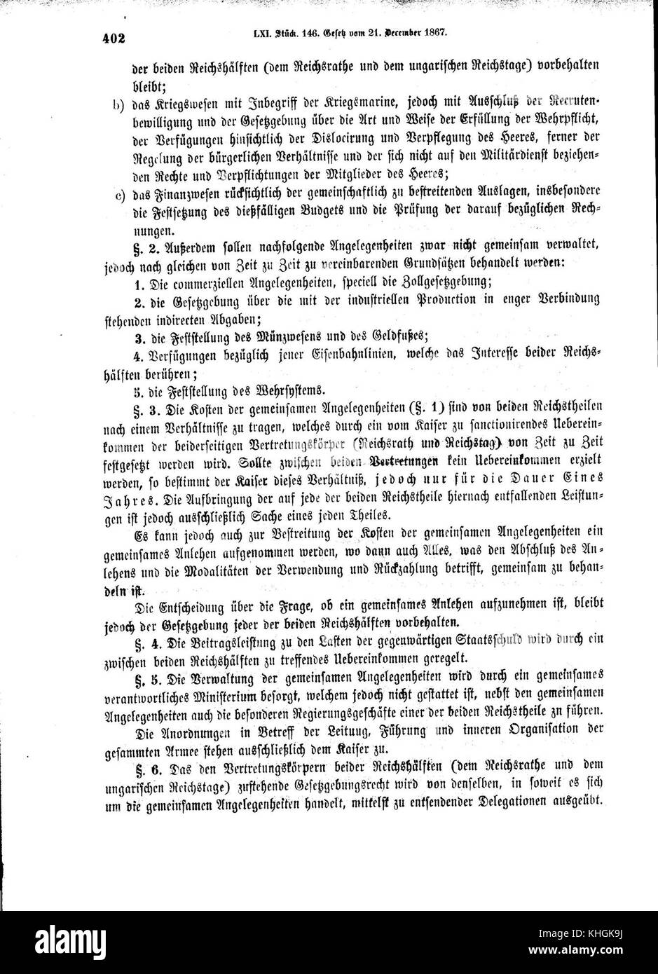 Reichsgesetzblatt (Austria) 1867 0402 Stock Photo - Alamy