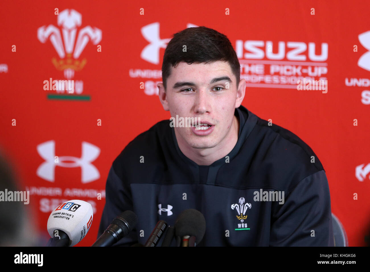 Hensol, Wales. 16th Nov, 2017. Seb Davies, the Wales rugby player talks ...