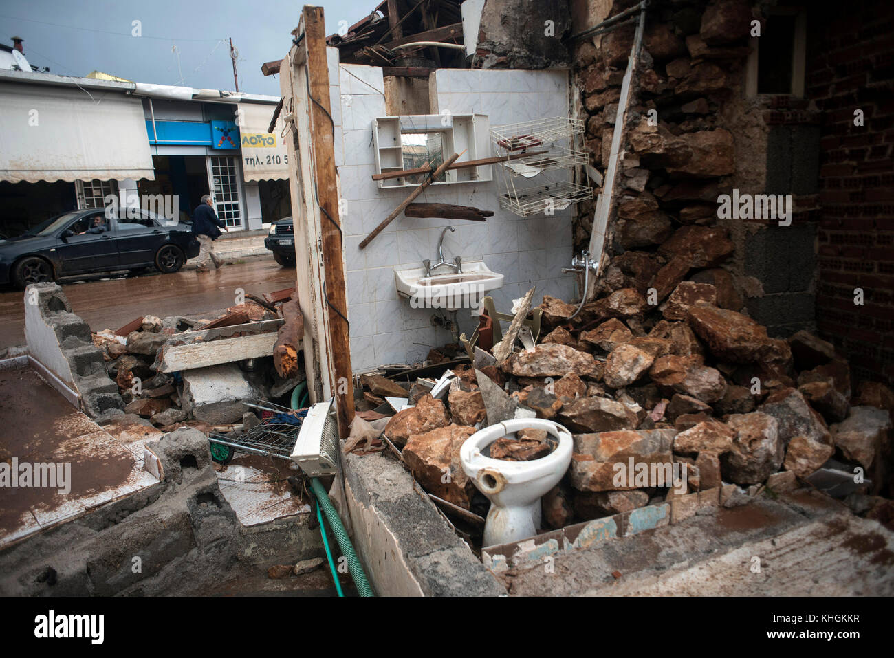 Mandra, Greece, 16th Nov. 2017. Extensive damages to houses, cars and ...