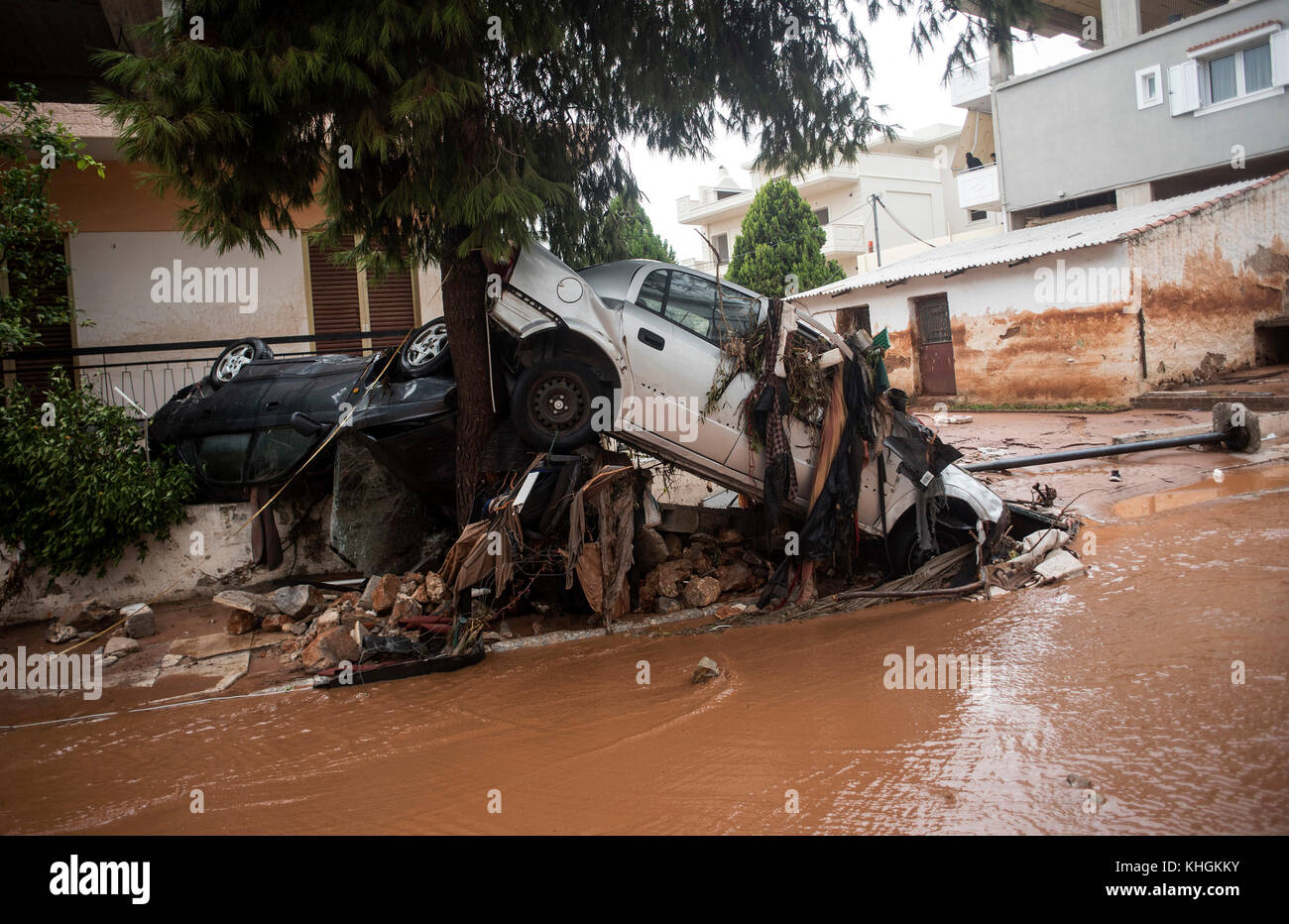 Mandra, Greece, 16th Nov. 2017. Extensive damages to houses, cars and ...