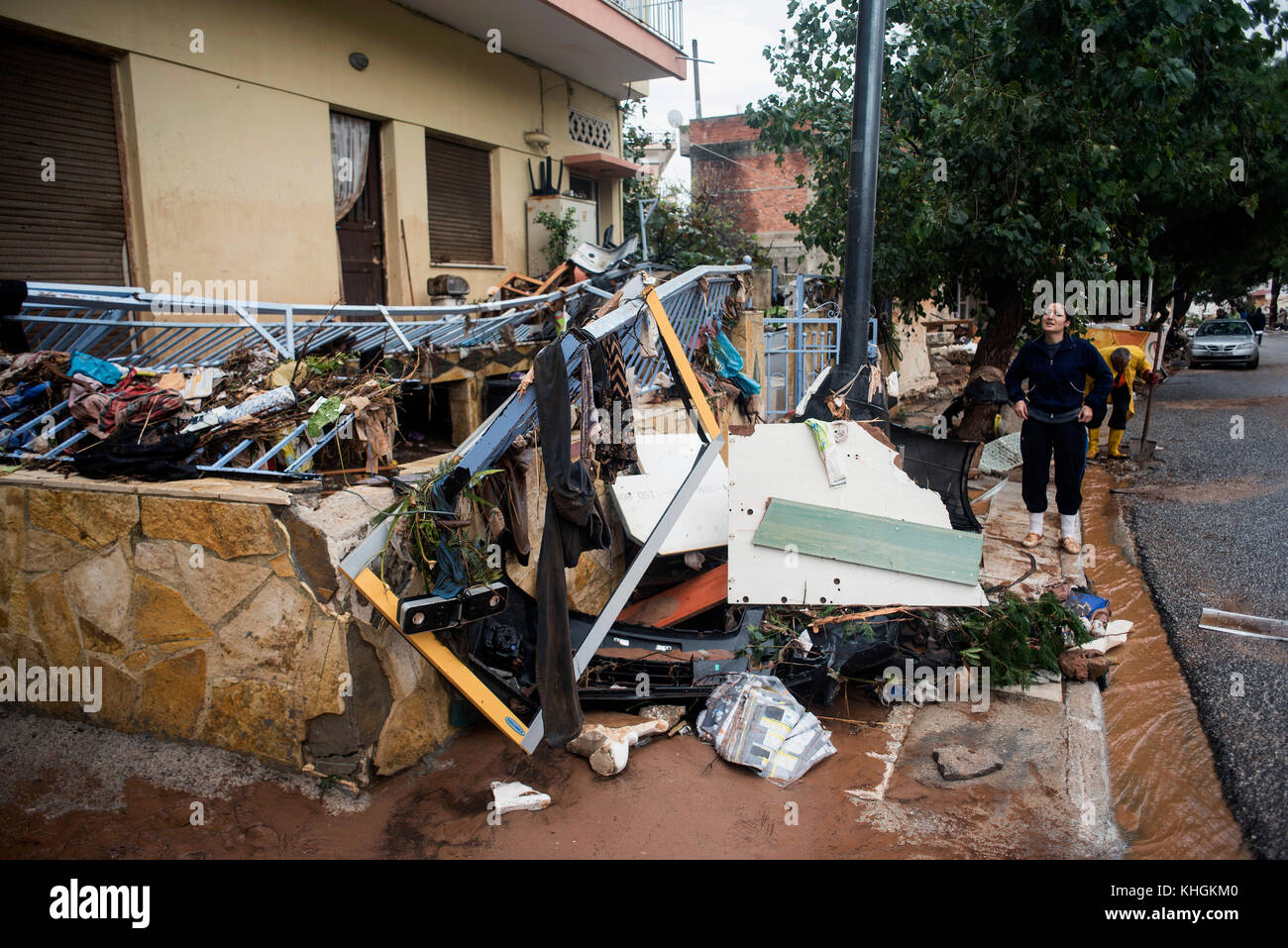 Mandra, Greece, 16th Nov. 2017. Extensive damages to houses, cars and ...