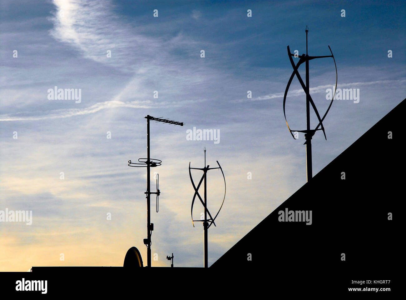 Portland, Dorset, 17th Nov 2017 -Wind turbines and communication masts ...