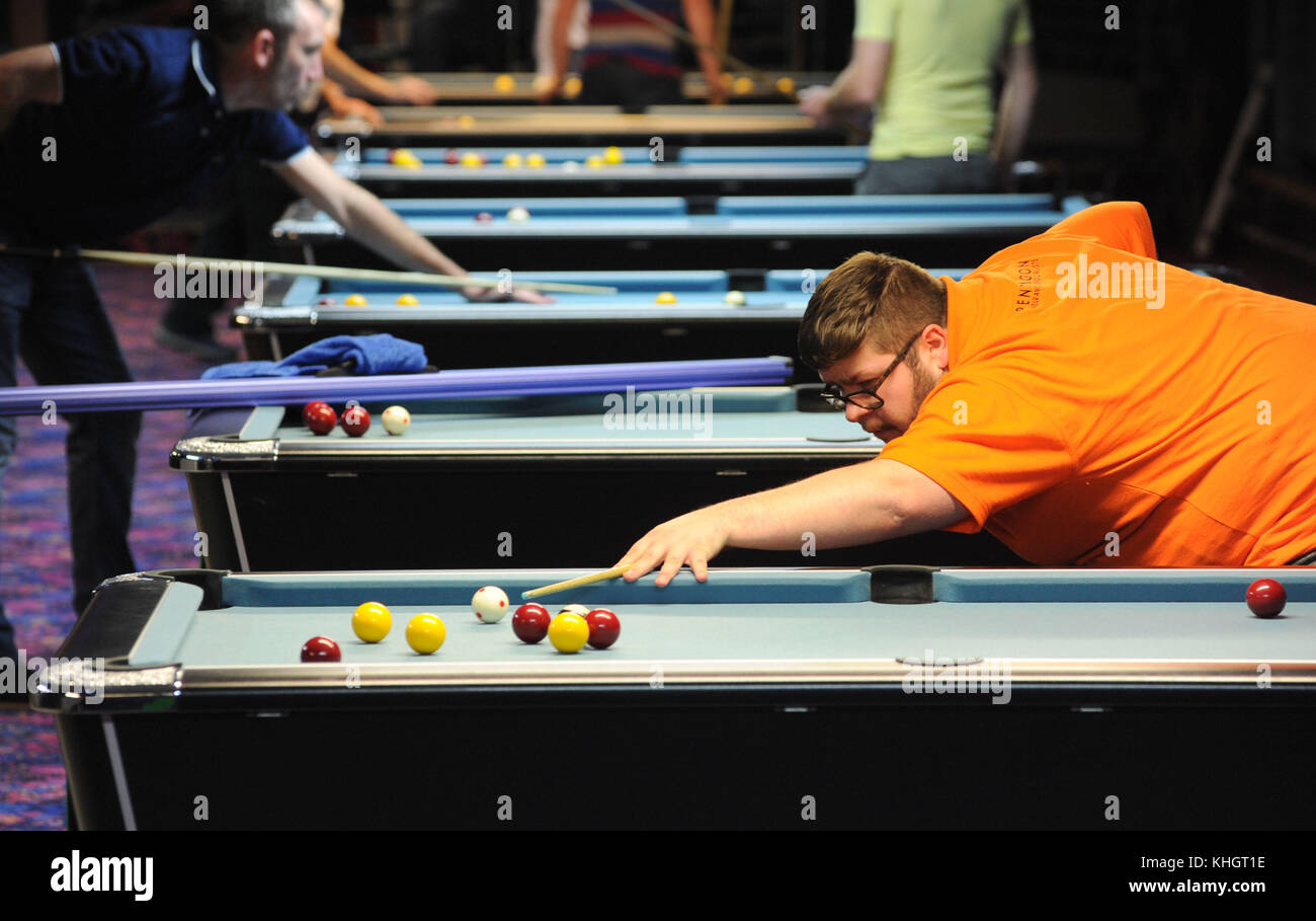 Porthcawl, Wales, UK. Friday 17th November 2017 Pool players take part ...