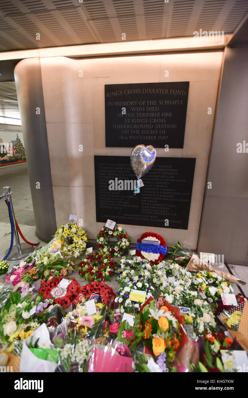 Kings Cross, London, UK. 18th November 2017. 18th November 1987 marks ...