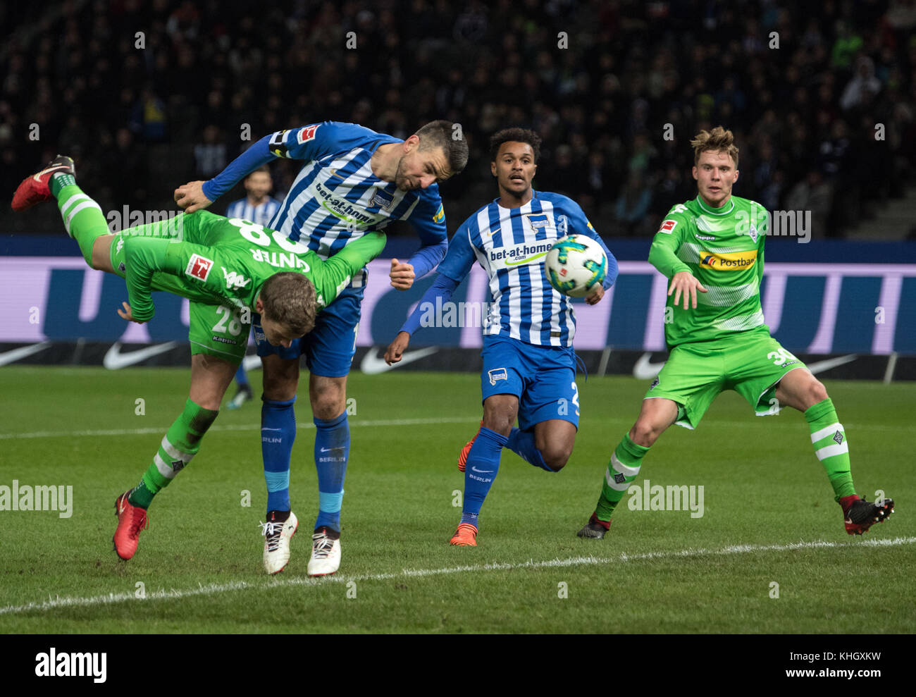 Berlin's Vedad Ibisevic (2-L) and Valentino Lazaro (2-R) in action ...