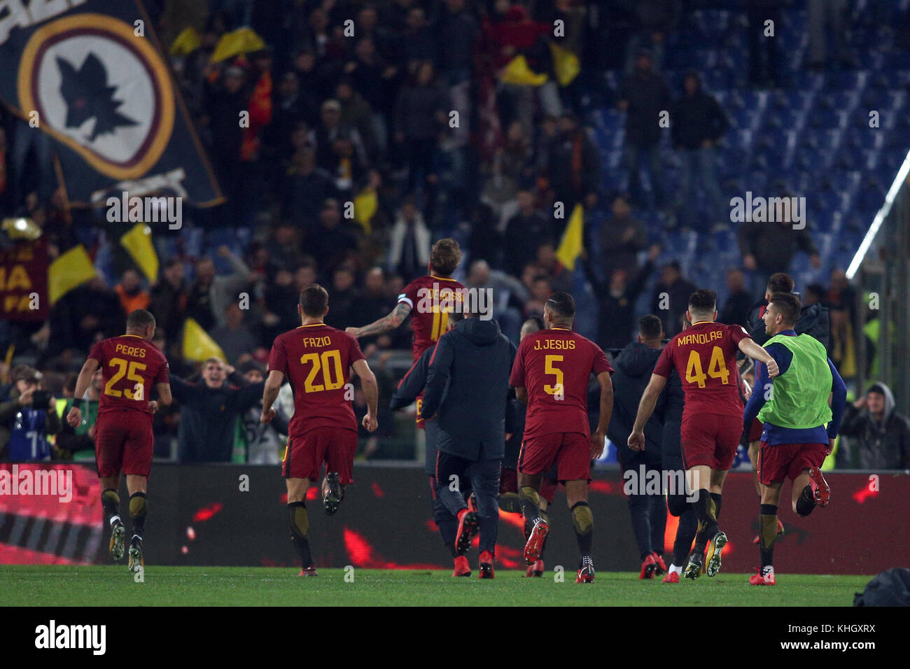 Rome, Italy - November 18, 2017: As Roma players celebrates victory at ...