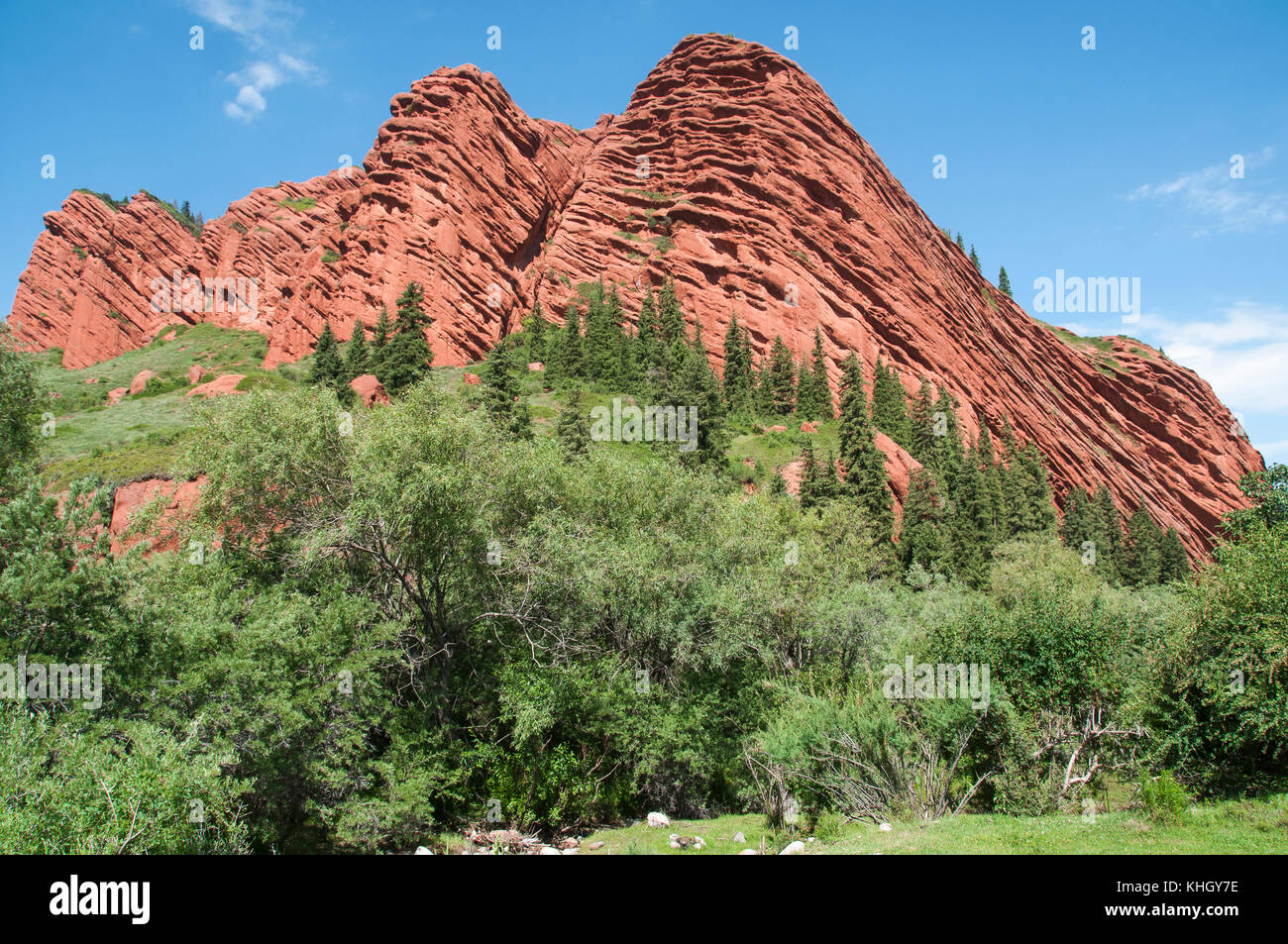 Rock formation called Seven Bulls in the area of Karakol in Kyrgyzstan ...