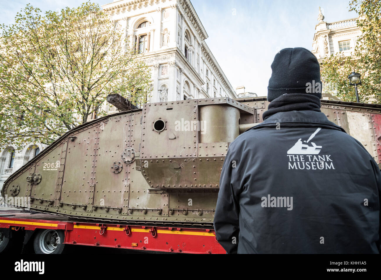 London, UK. 19th Nov, 2017. A replica First World War Mark IV tank used ...