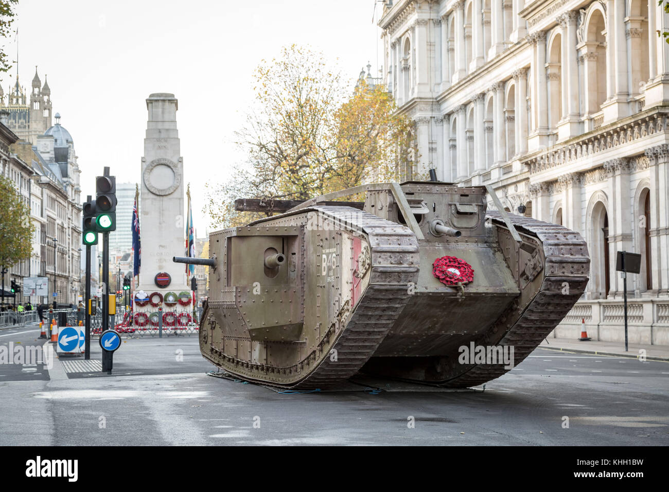 London, UK. 19th Nov, 2017. A replica First World War Mark IV tank used ...