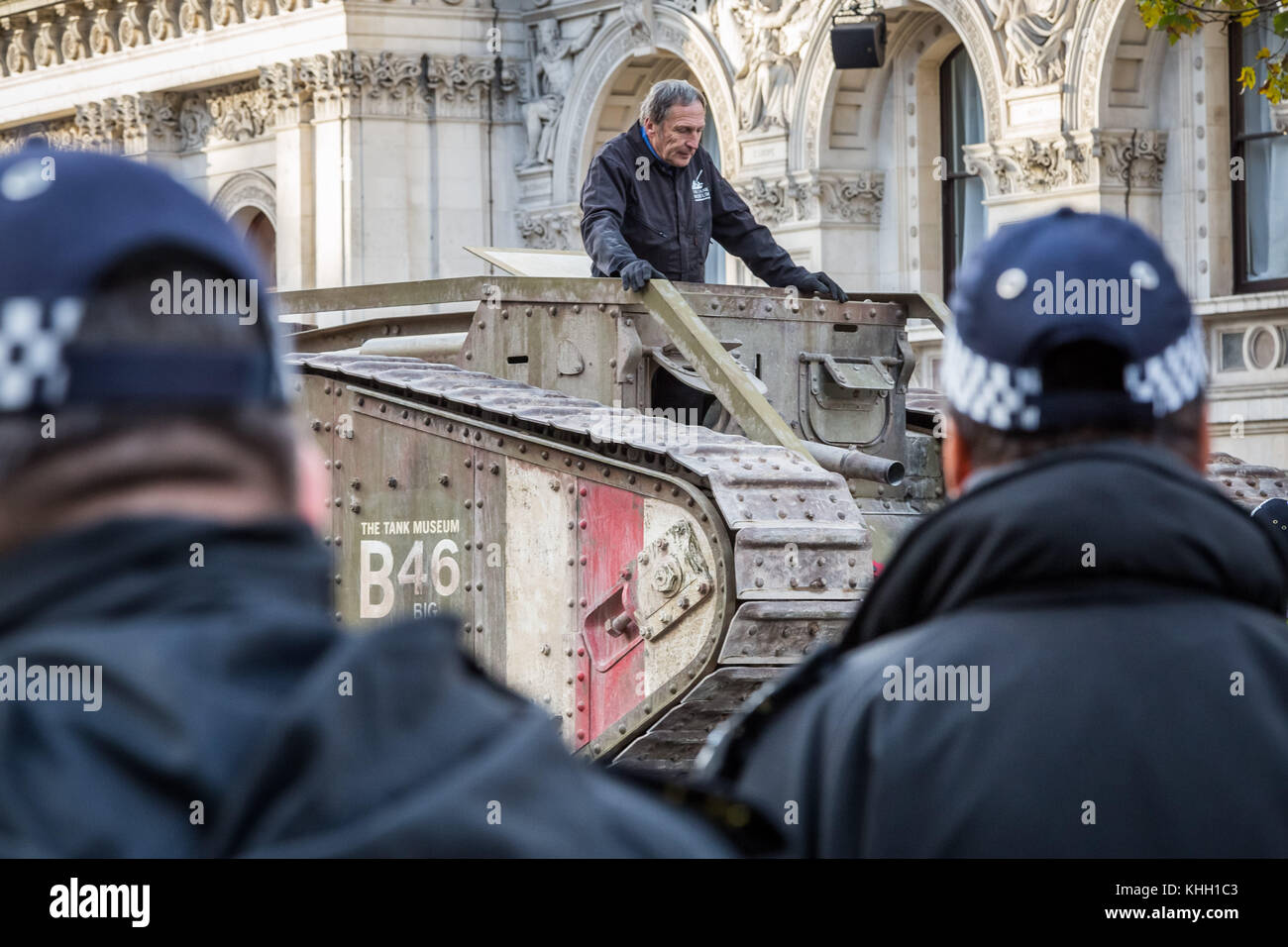 London, UK. 19th Nov, 2017. A replica First World War Mark IV tank used ...