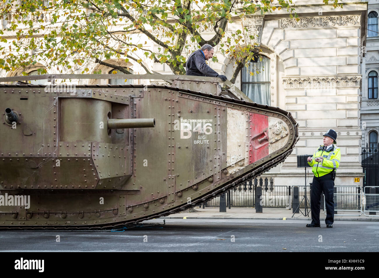 London, UK. 19th Nov, 2017. A replica First World War Mark IV tank used ...
