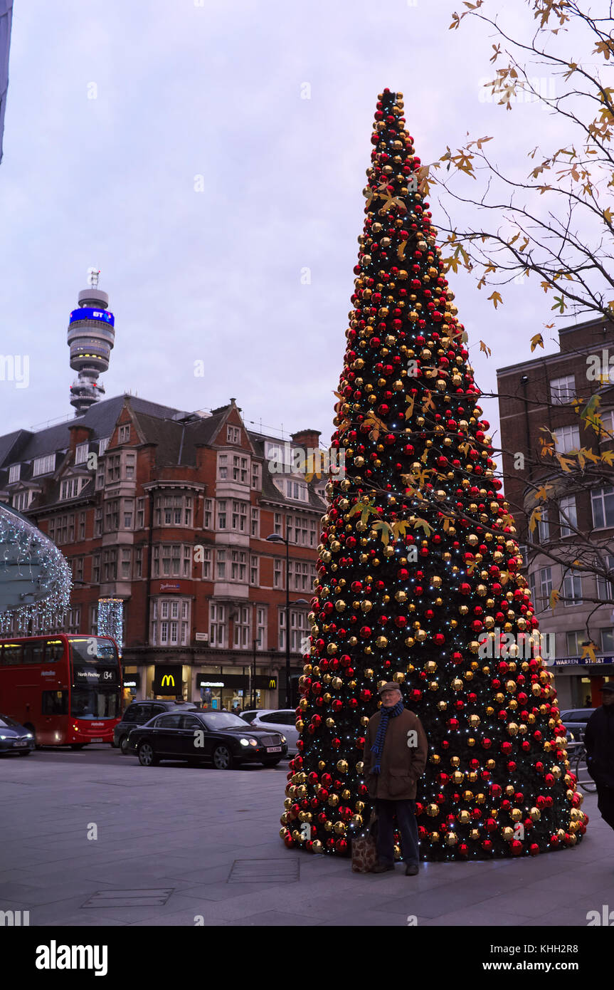 Christmas tree on Tottenham court road in London, England, UK Stock ...