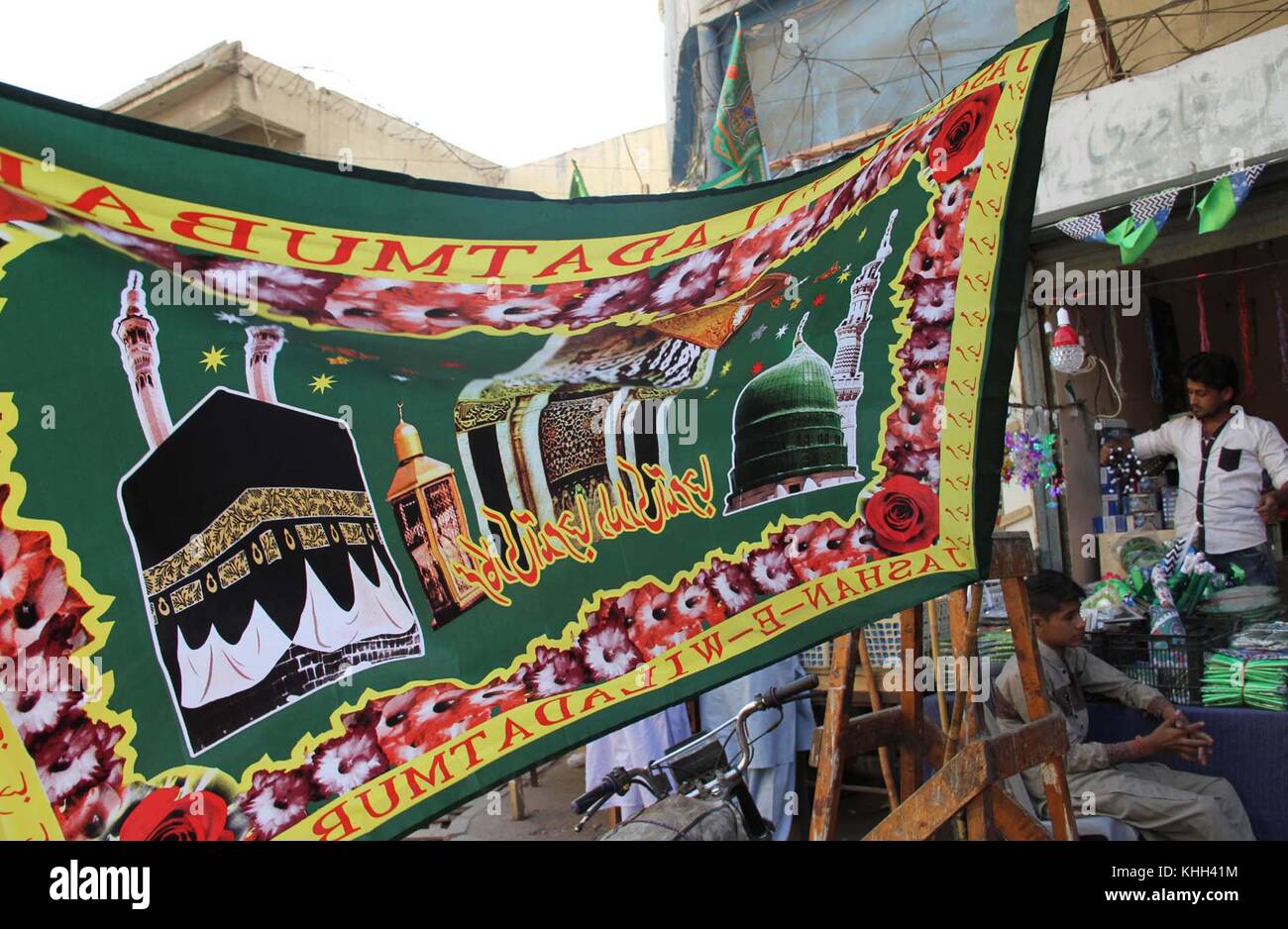 Flags, buntings and decoration items are being selling in connection of ...