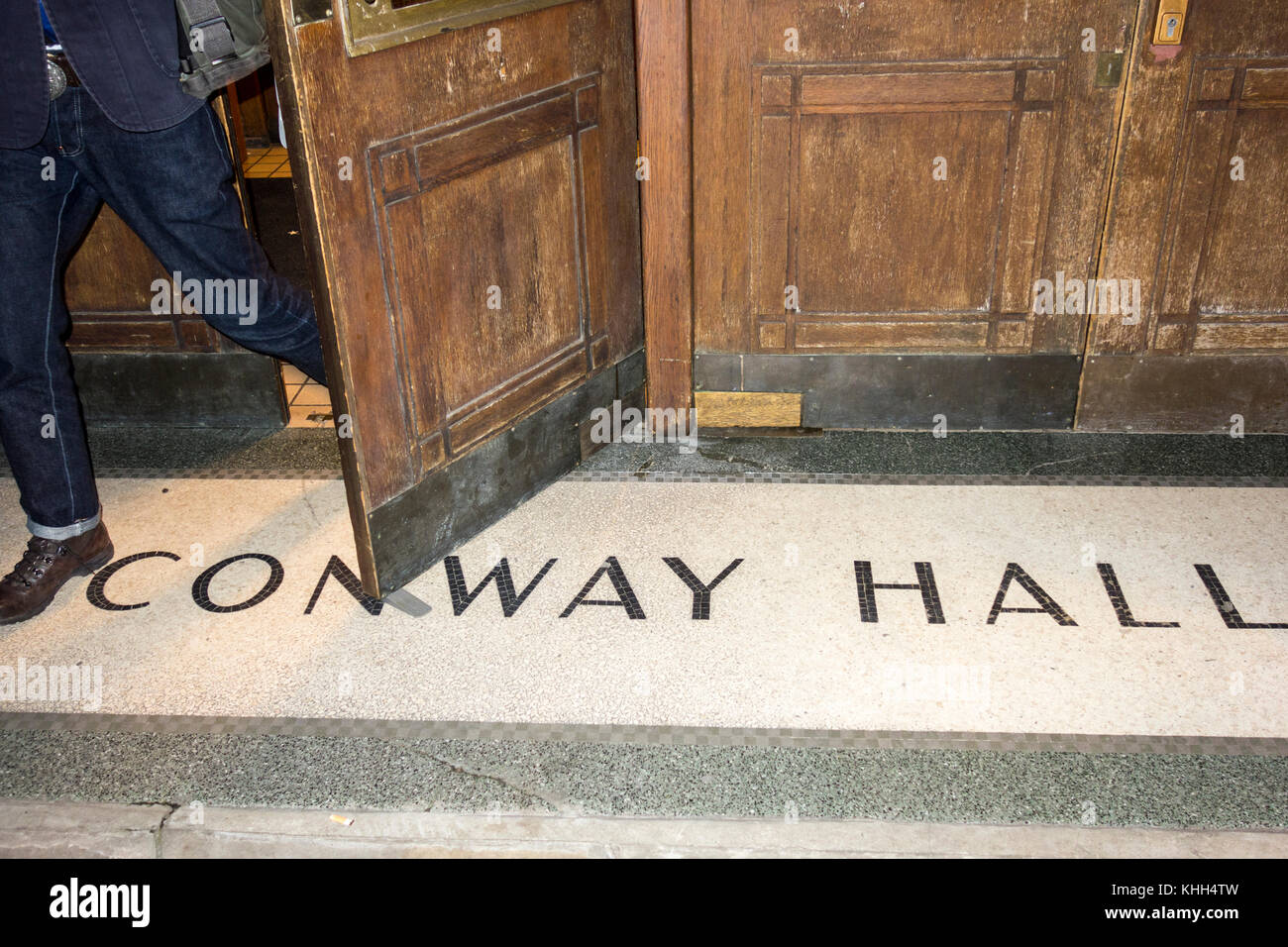 People leaving through the main entrance to Conway Hall, the Ethical ...