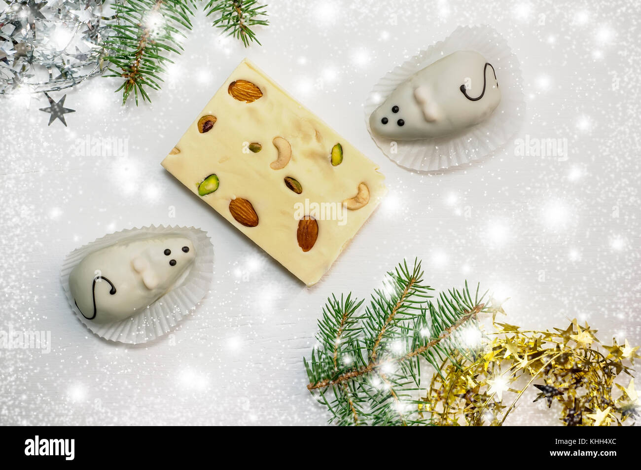 Two cakes in the form of white mice and a marzipan-and-cheese Turkish ...