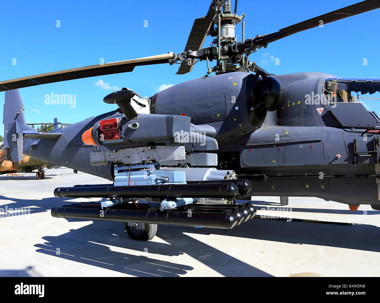 Guided antitank missiles and starting block with unguided missiles on ...