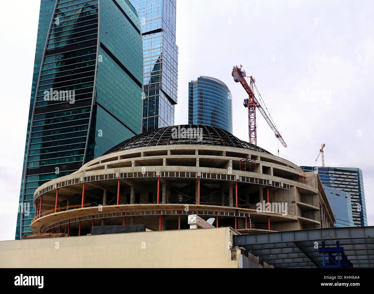Large-scale construction of the high tech facility with a dome Stock ...