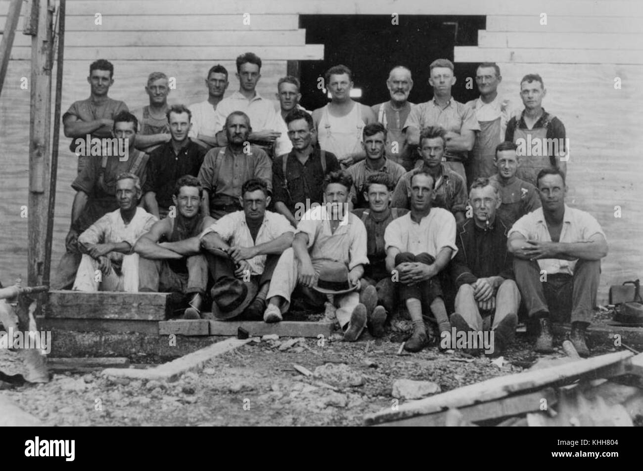 This photo depicts builders and workers at the Biggenden Butter Factory ...